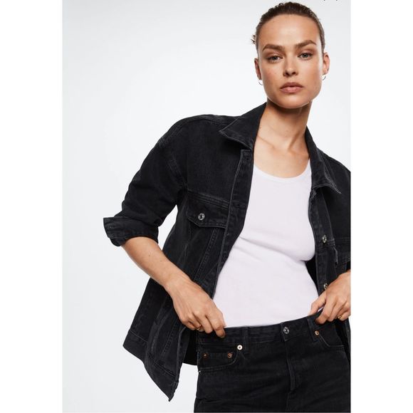 Mango | Jackets & Coats | Mango Oversize Denim Jacket Black Size L ...